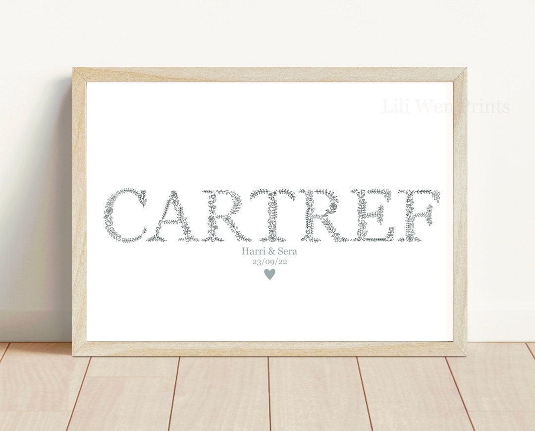 Personalised Floral Cartref Art Print | Hand Illustrated Unframed A4 ...
