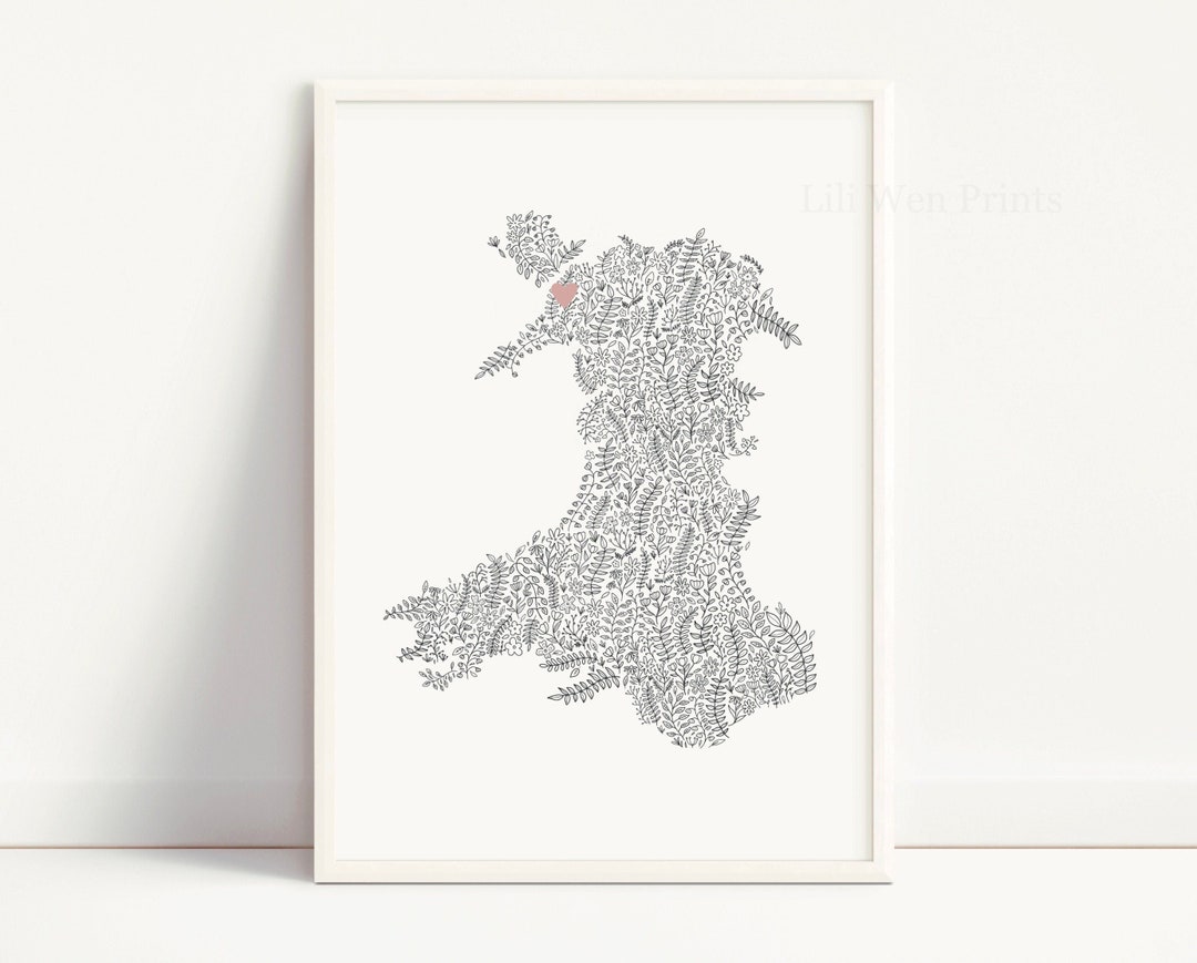 Personalised Floral Map of Wales Art Print Hand Illustrated - Etsy