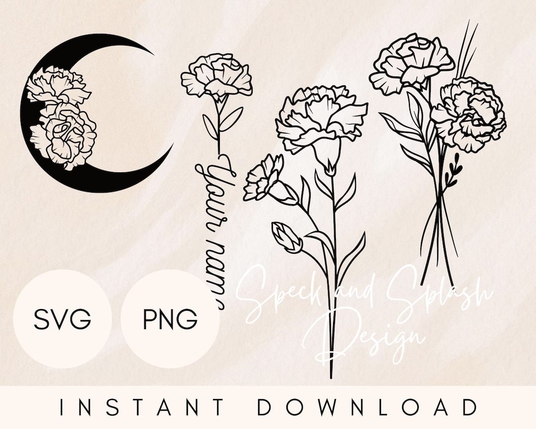 Carnation Svg Bundle, January Birth Flower Svg Png, Name Birthflower ...