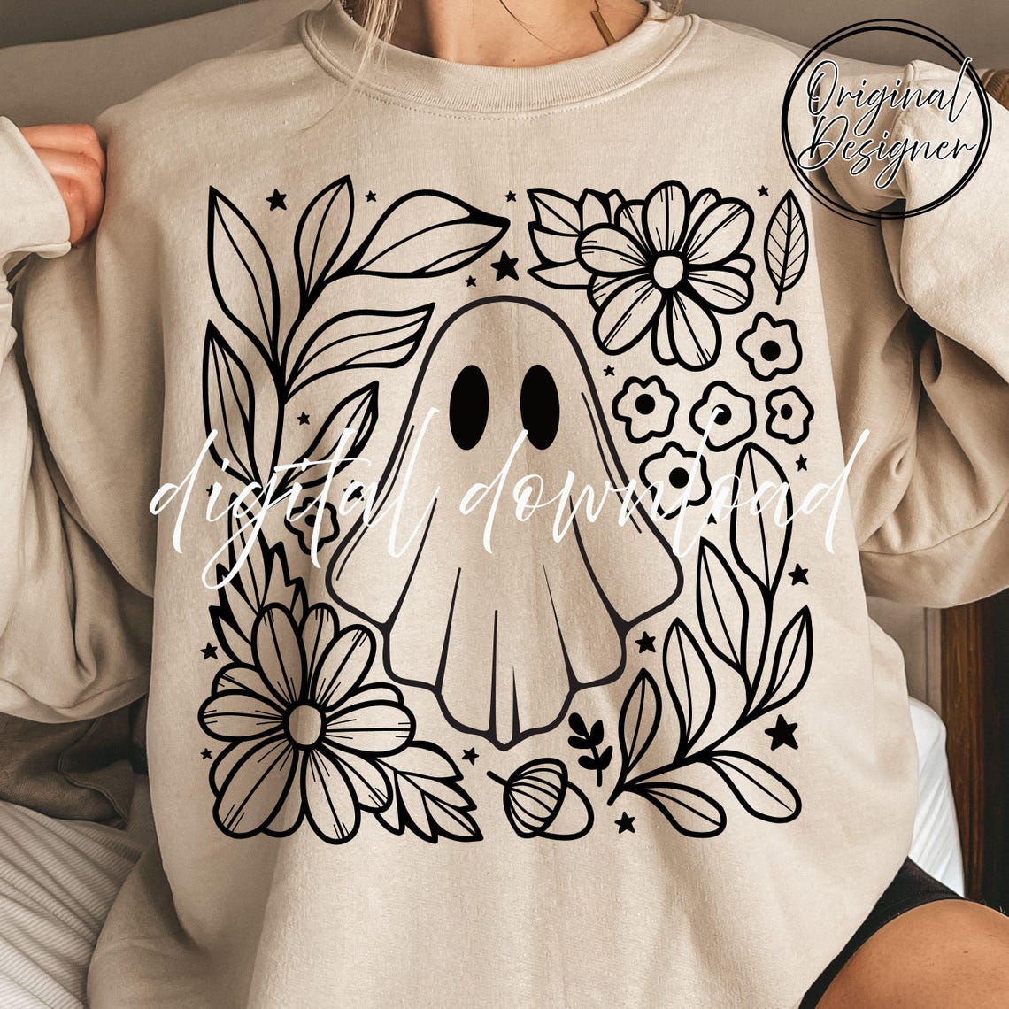 Floral Ghost SVG Outline: Boho Halloween Fall Design (digital Download ...