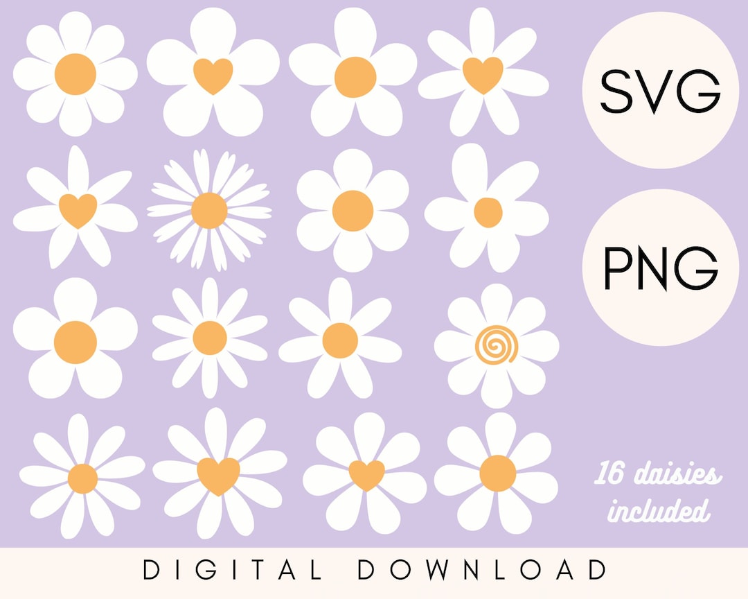Daisy SVG Set, Daisy With Heart Centre SVG, Clipart Daisy Svg Bundle ...