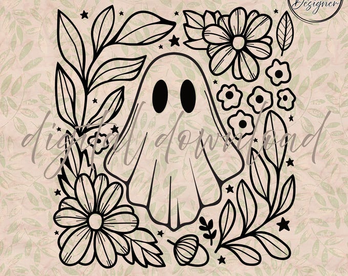 Floral Ghost SVG Outline: Boho Halloween Fall Design (digital Download ...