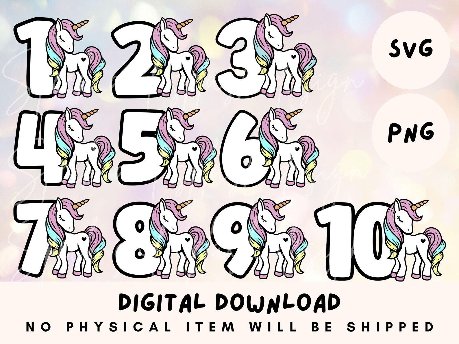 Unicorn Birthday Numbers SVG Cut File: Cake Topper, Shirt Design ...