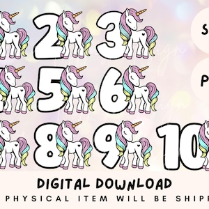 Unicorn Birthday Numbers SVG Cut File: Cake Topper, Shirt Design ...