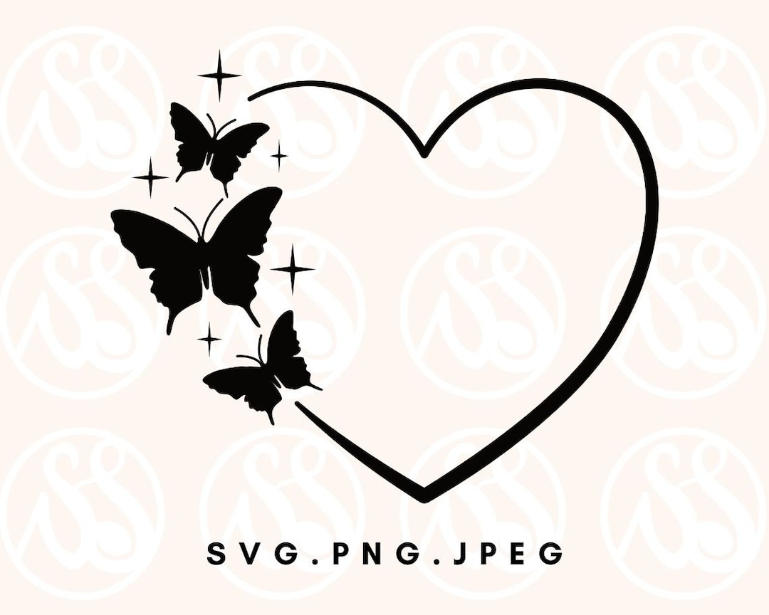 Open Heart With 3 Butterflies Svg, Butterfly Silhouette Heart Svg Png ...