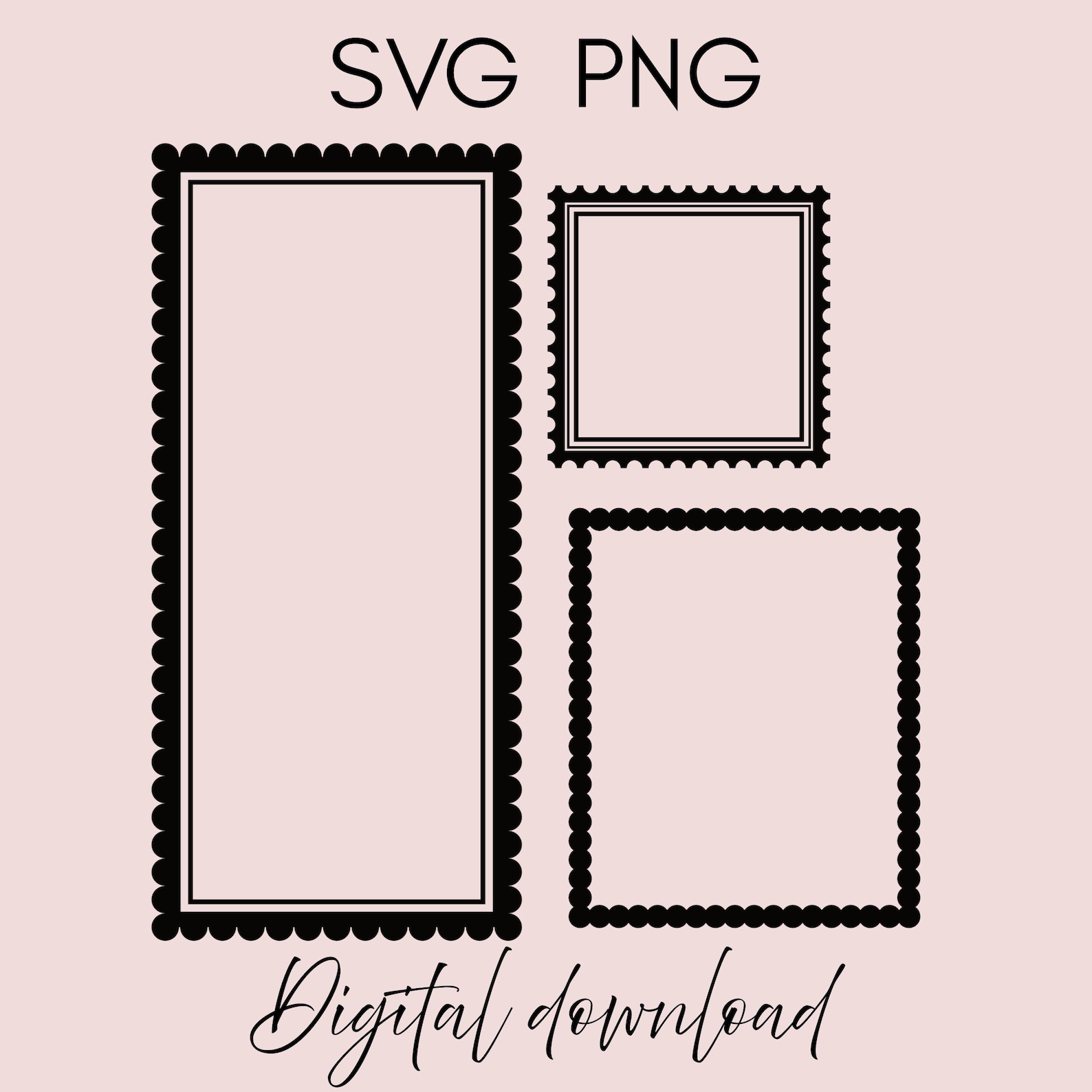 Postage Stamp Frames SVG Bundle: Whimsical Borders PNG, Scalloped ...