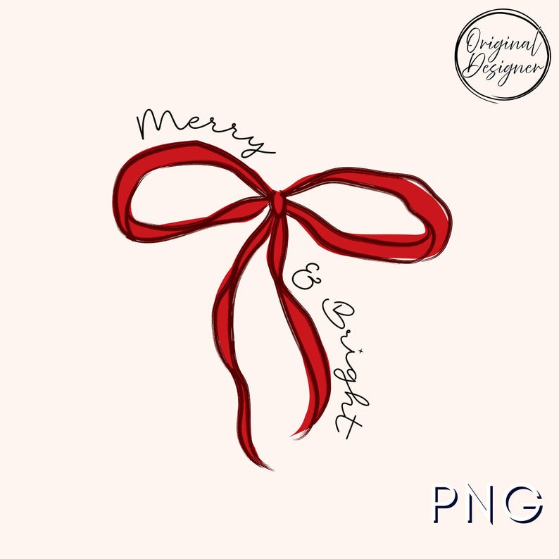 Hand Drawn Red Christmas Bow PNG: Coquette Merry & Bright Girly Design ...