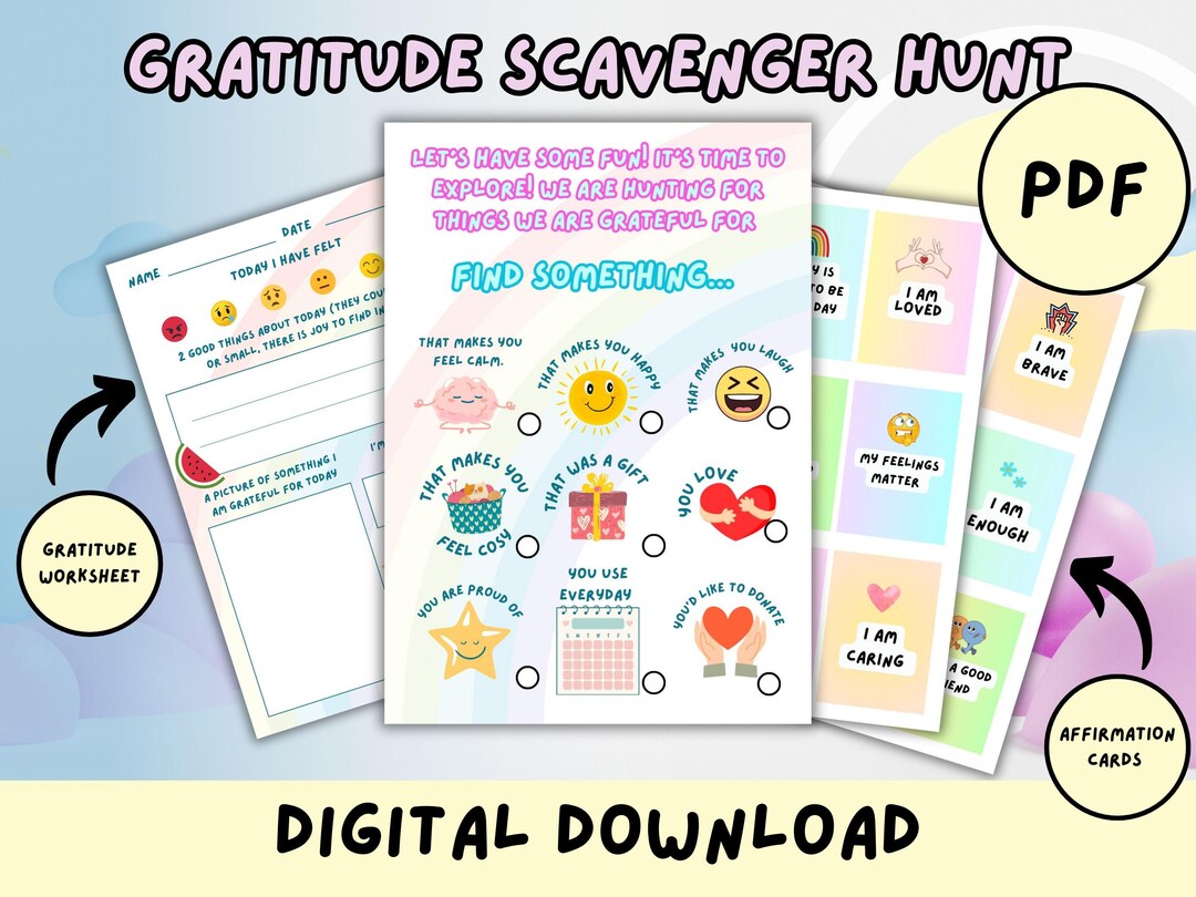 Printable Indoor Gratitude Scavenger Hunt for Kids, Scavenger Hunt ...