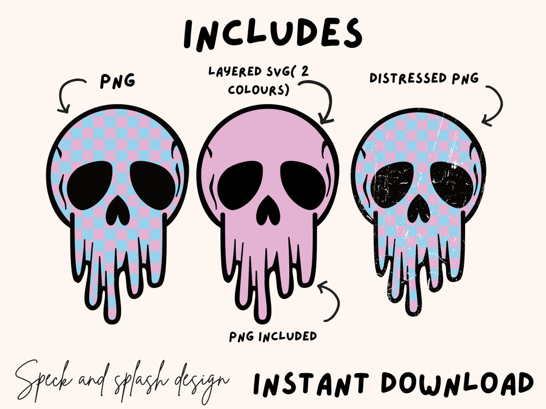 Drippy Melting Skull Png/ Svg Bundle, Checkered Skull Sublimation ...