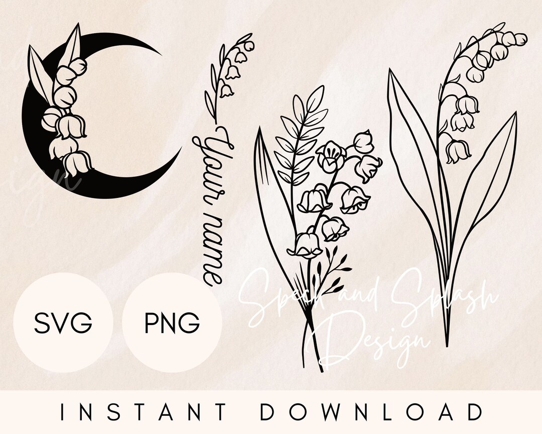 Lily of the Valley SVG Bundle: May Birthflower, Crescent Moon (digital ...