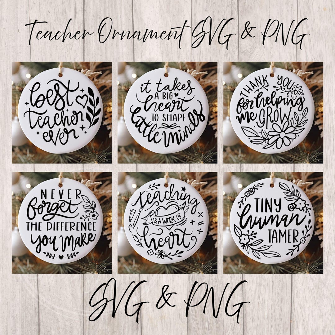 Teacher Round Ornament SVG and PNG Bundle, Christmas Rounds SVG ...
