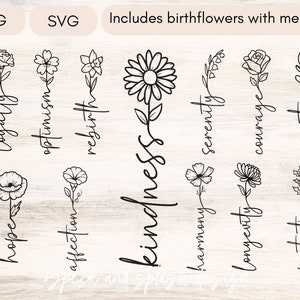 Birthflower Name SVG Bundle, Flower Cut Files for Names : Minimalist ...