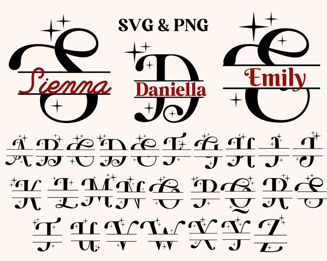 Script Font Split Letters SVG Cutfile, Name Monogram Frames Split ...