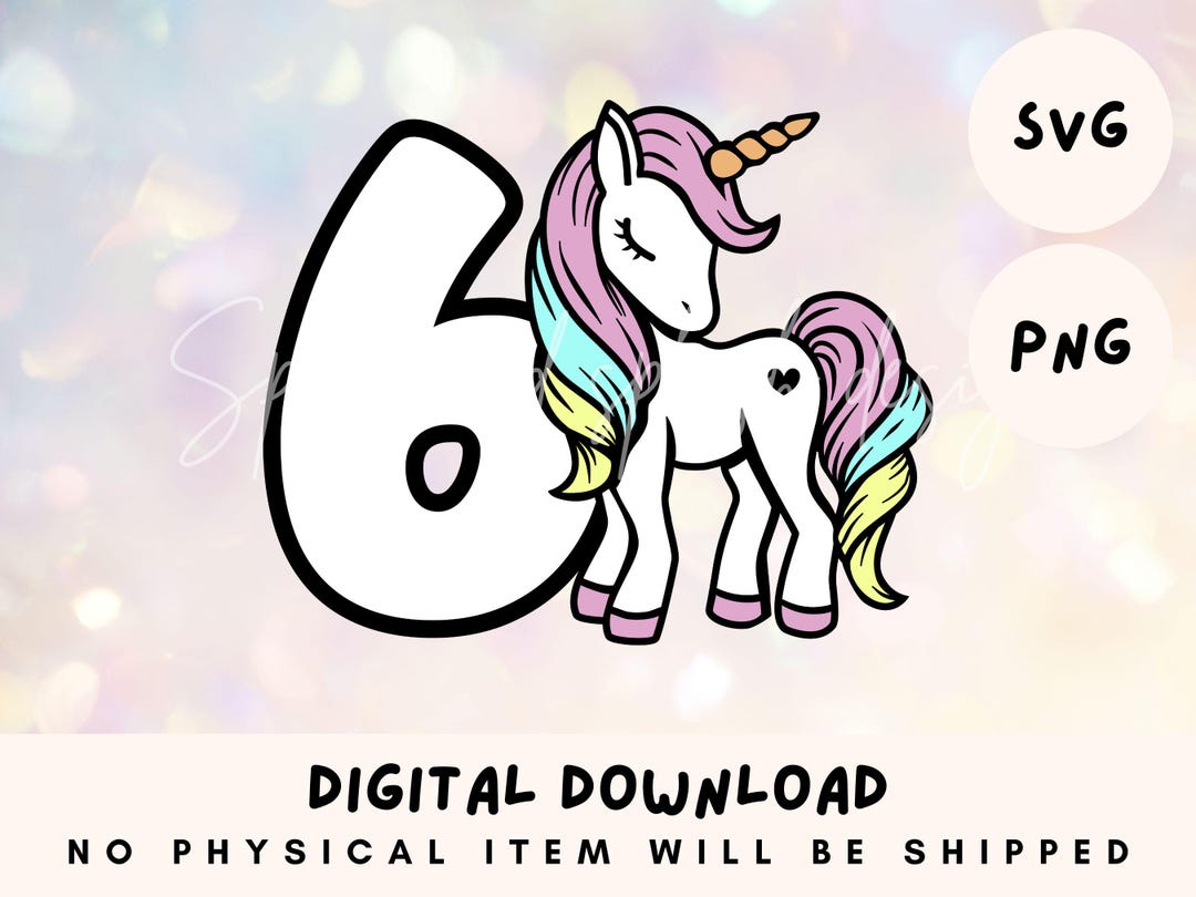 6th Birthday Unicorn SVG PNG: Colorful Clipart Design (digital Download ...