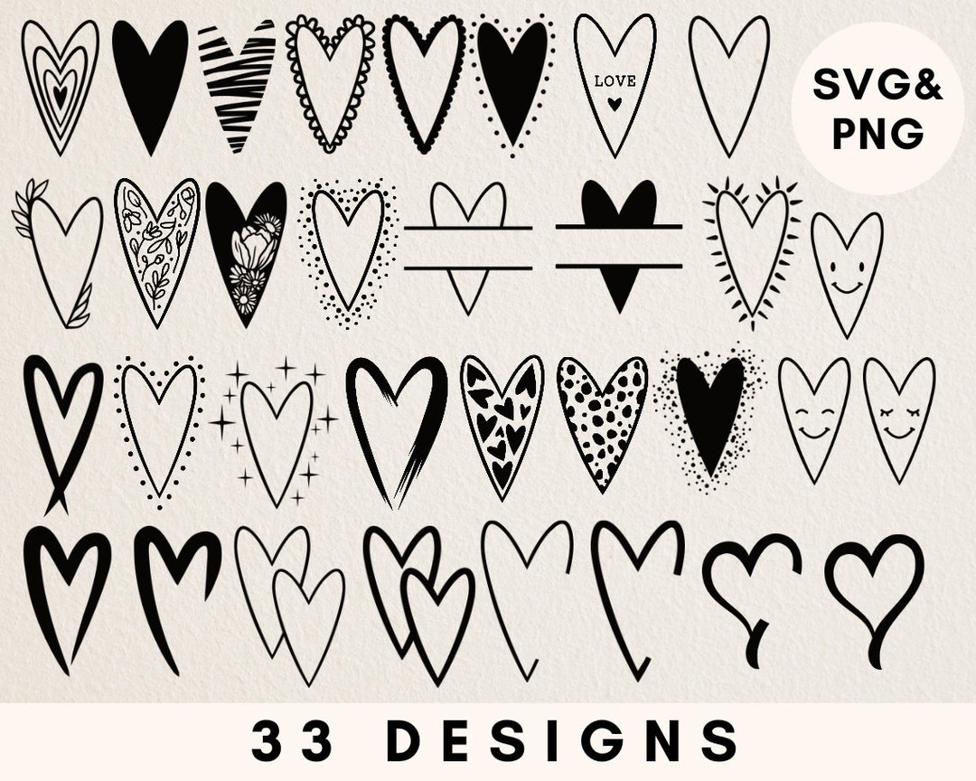 Cute Heart Svg Bundle, Long Heart Svg, Boho Heart Svg, Scalloped Heart ...