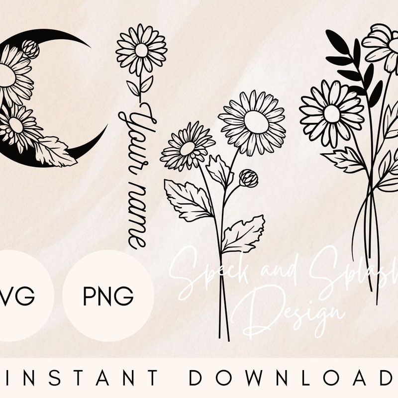 Moon and Daisy Svg - Etsy