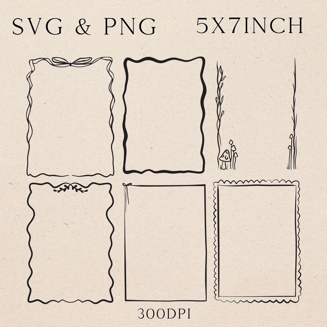 Whimsical Hand-drawn Frames SVG & PNG Bundle. Invitation Border ...