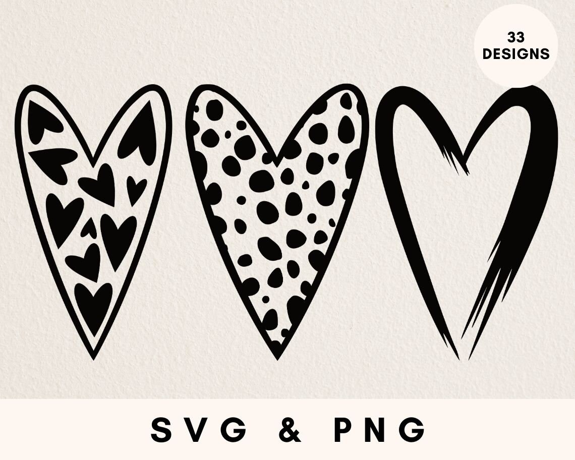 Cute Heart Svg Bundle, Long Heart Svg, Boho Heart Svg, Scalloped Heart ...