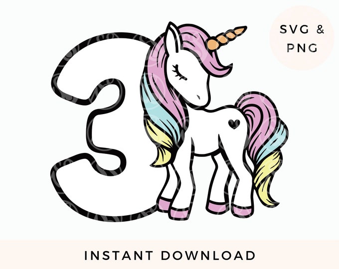 Three Svg, Cake Topper Svg and Png Instant Download, 3rd Birthday Svg ...
