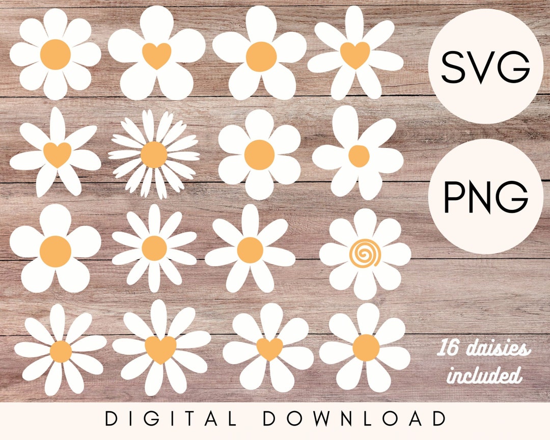 Simple Daisy SVG Set, Daisy With Heart Centre SVG, Clipart Daisy Svg ...