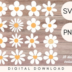 Simple Daisy SVG Set, Daisy With Heart Centre SVG, Clipart Daisy Svg ...