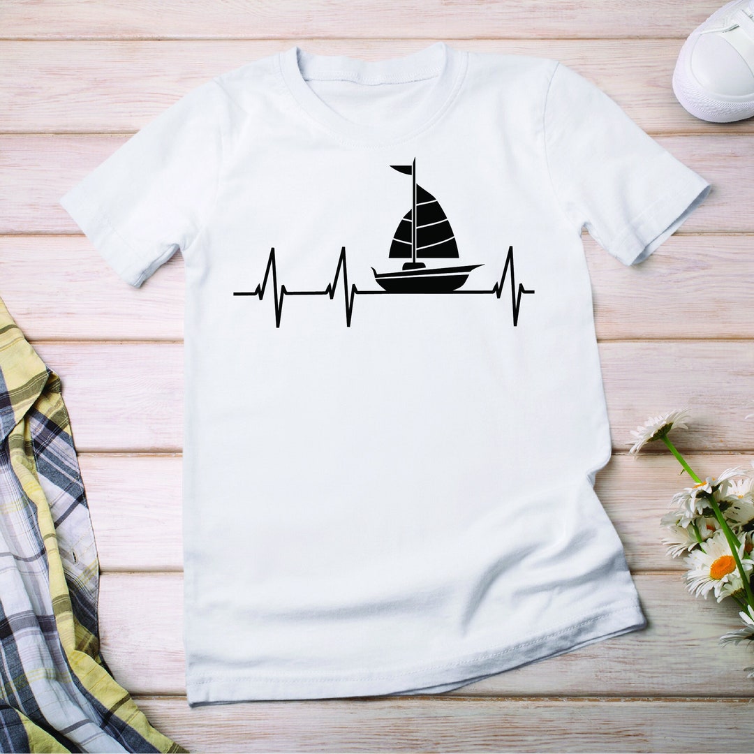 Sailing Heartbeat Shirt, Sail Boat Heartbeat T-shirt, Sailing EKG Tee ...