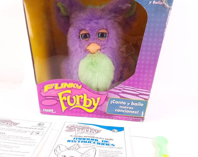 Funky Furby With Box and Spoon 2006 WORKING Purple and Green Ultra Rare ...