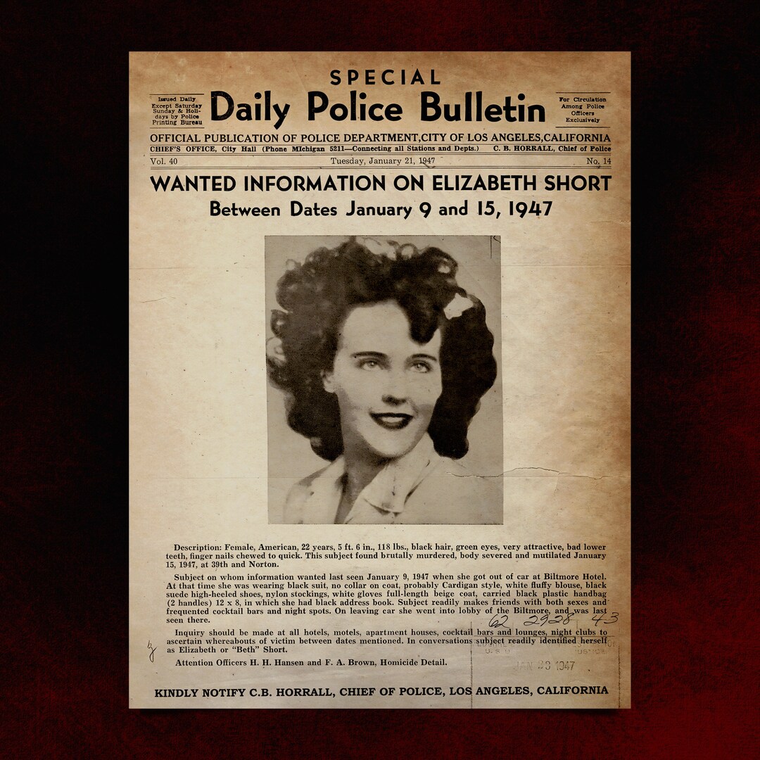 Black Dahlia Murder, Elizabeth Short, Wanted Poster, Serial Killer Art ...