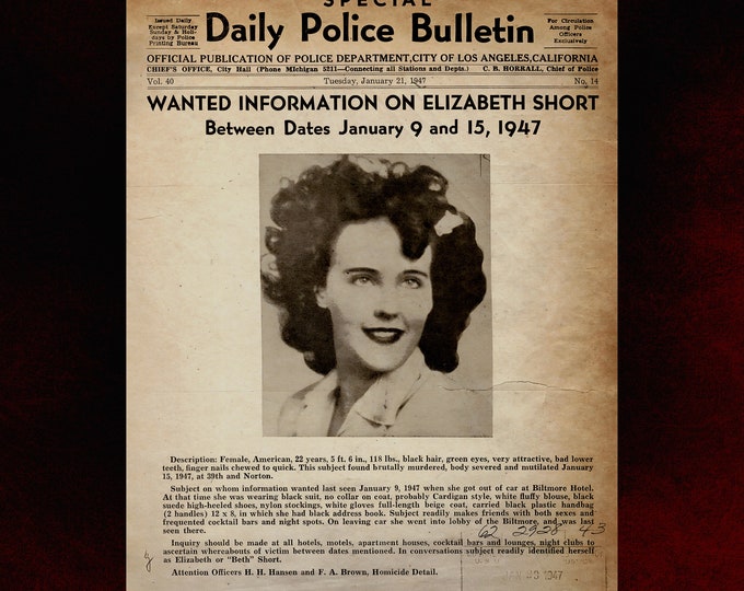 Black Dahlia Murder, Elizabeth Short, Wanted Poster, Serial Killer Art ...