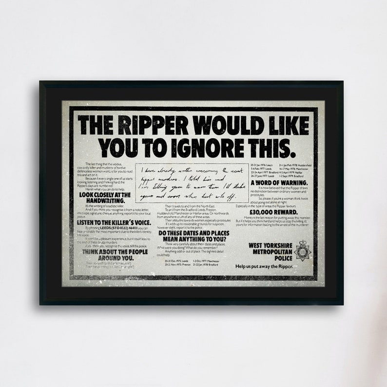 The Yorkshire Ripper Wanted Poster, Peter Sutcliffe, Serial Killer Art ...