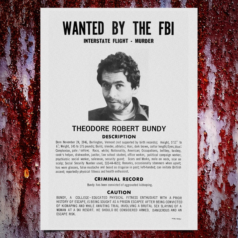 Ted Bundy 1978 Wanted Poster Serial Killer Photo Vintage - Etsy Australia