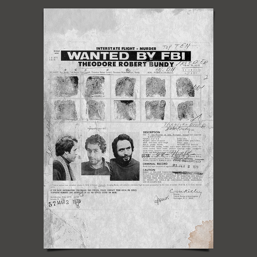 Ted Bundy 1978 Wanted Poster, Serial Killer Photo, Vintage Style Art ...