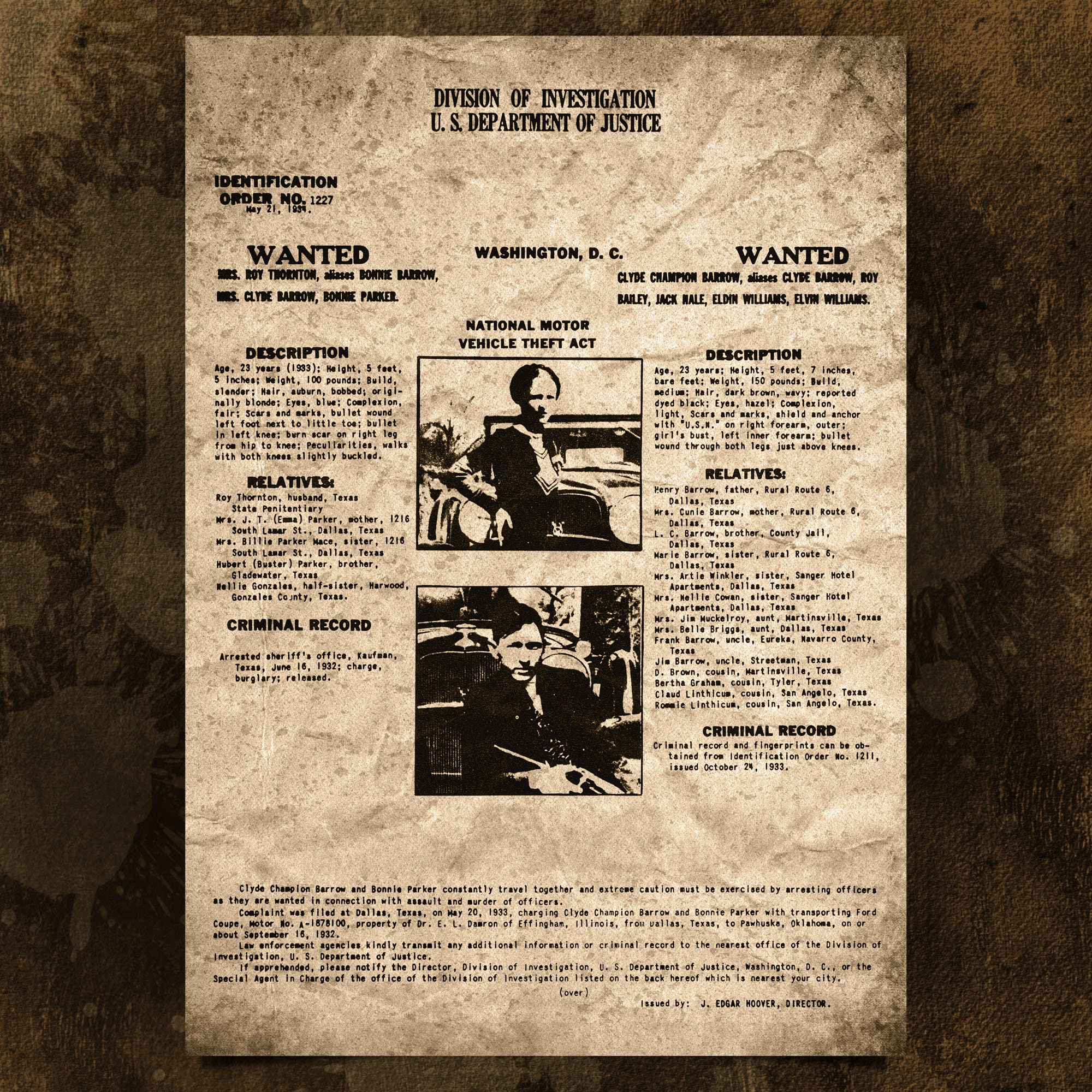 Bonnie and Clyde Wanted Poster, American Outlaws Art Print - A4 and A3 ...