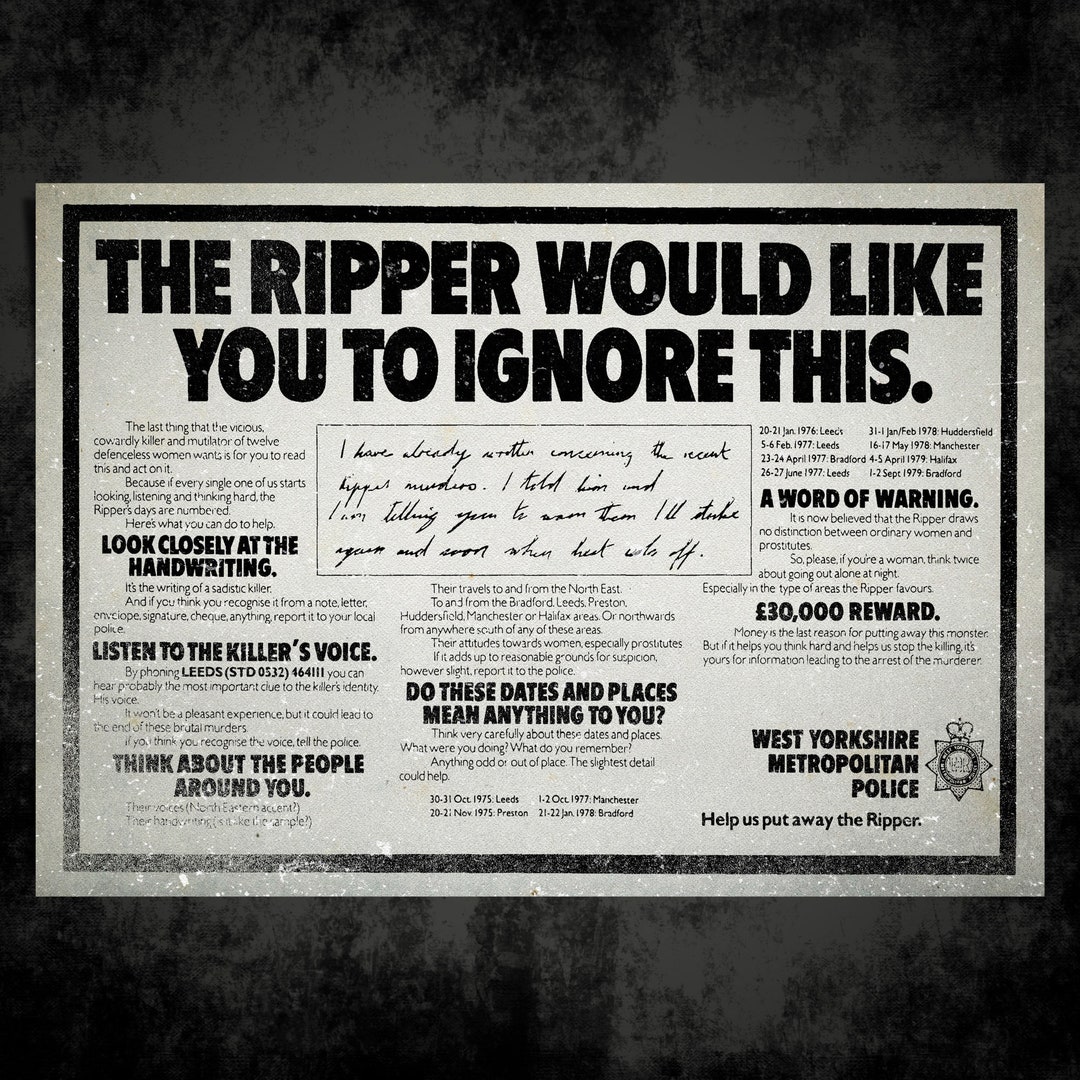 The Yorkshire Ripper Wanted Poster, Peter Sutcliffe, Serial Killer Art ...