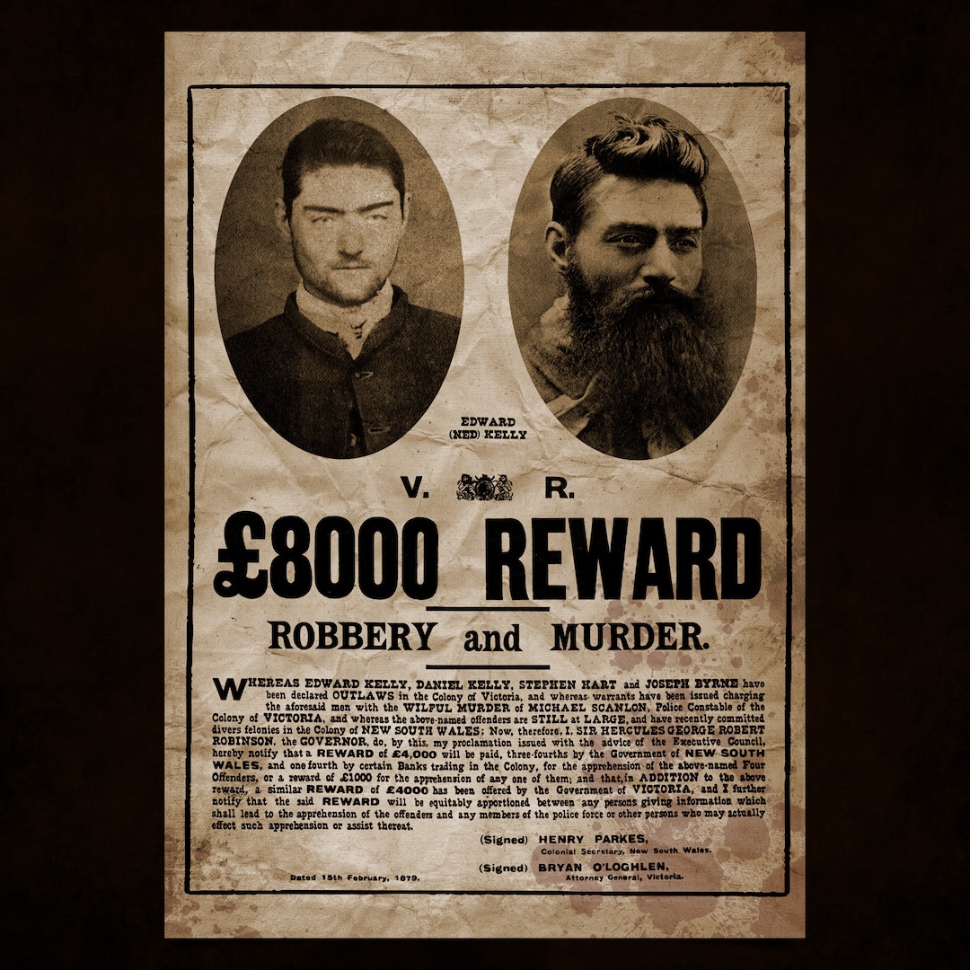 Ned Kelly Wanted Poster, Australian Outlaw Art Print - A4 and A3 Size - Etsy
