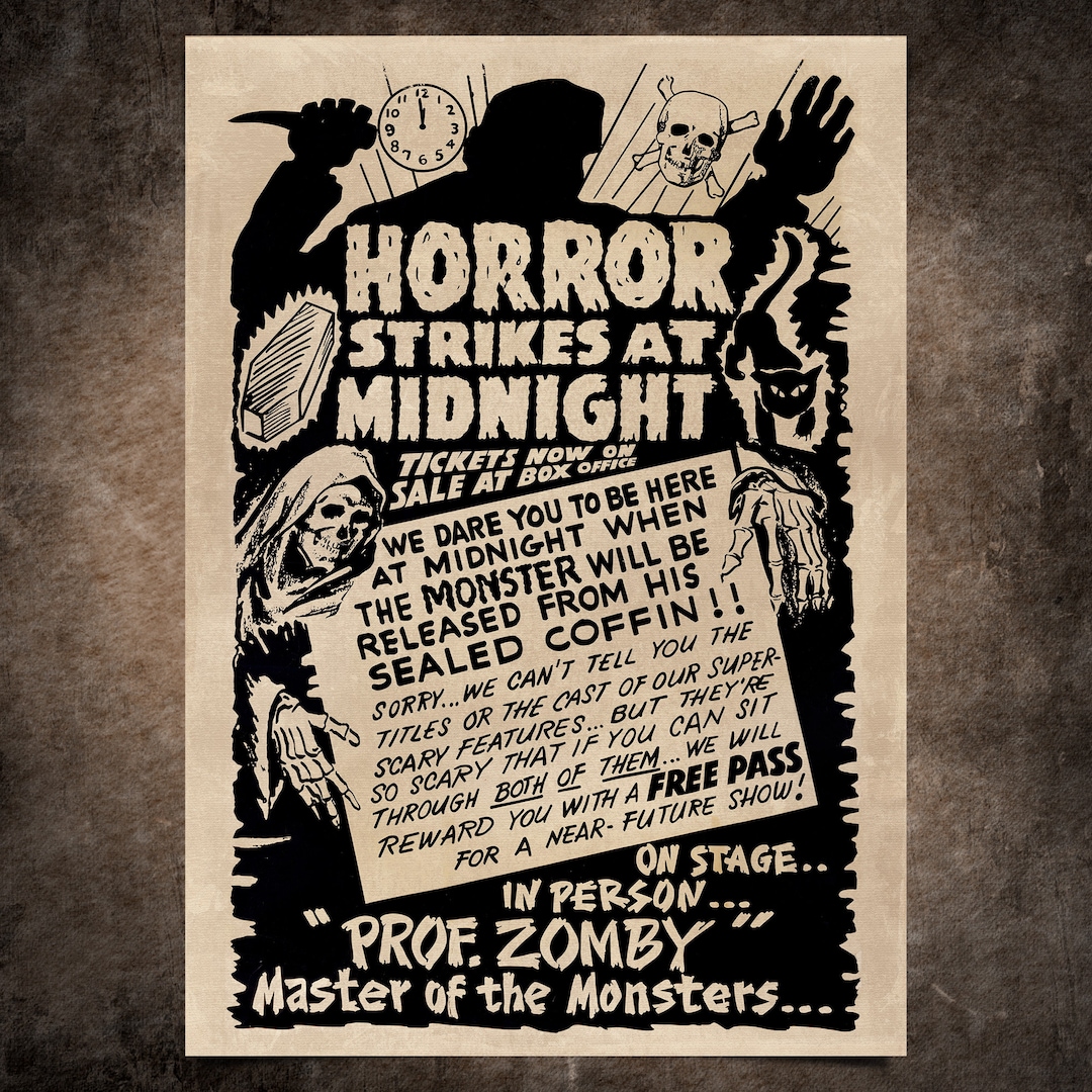 Vintage Horror Poster, 1960's Spook Show Advert, Art Print - A4 and A3 ...
