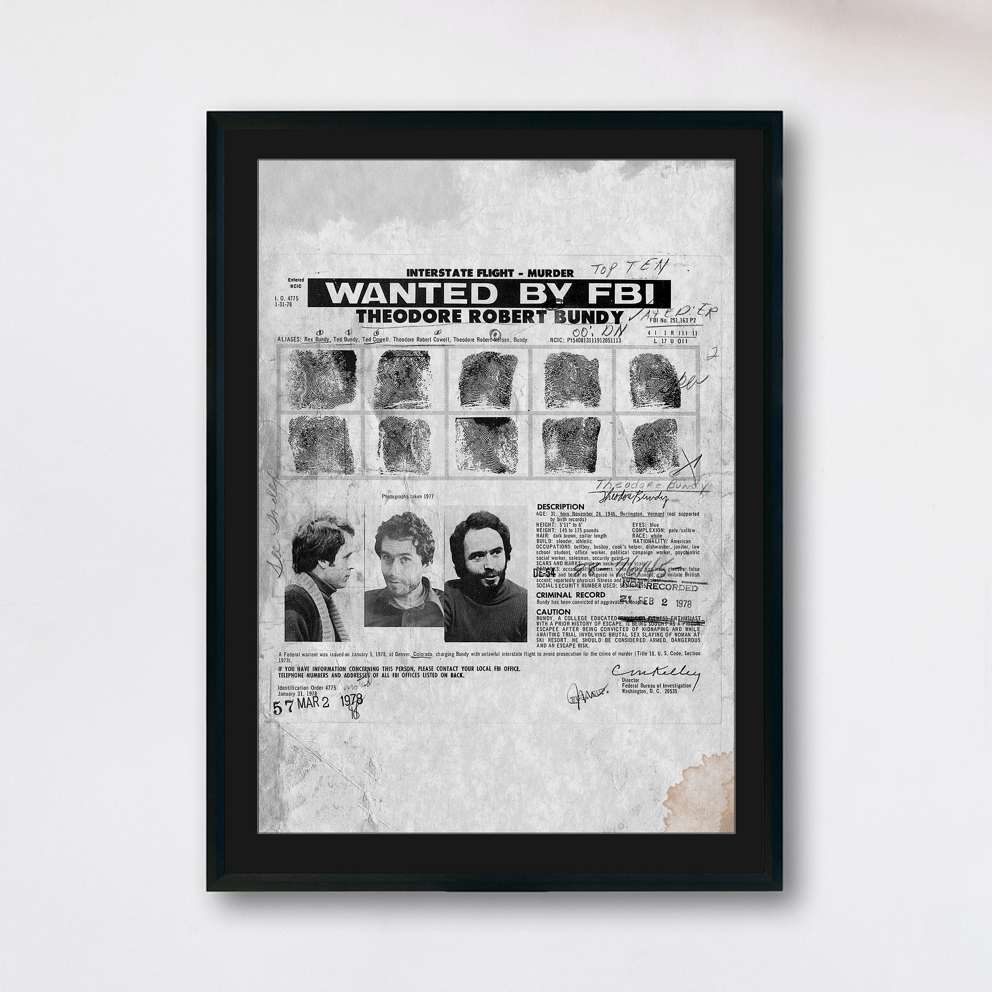 Ted Bundy 1978 Wanted Poster, Serial Killer Photo, Vintage Style Art ...