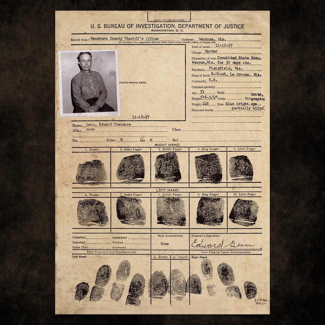 Ed Gein Police Record, Serial Killer Art Print - A4 and A3 Size - Etsy
