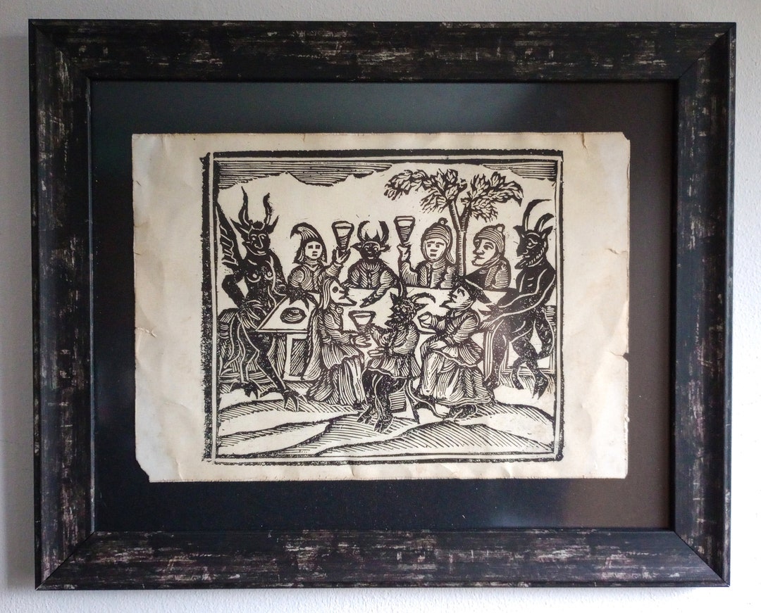 Hand Aged Art Print, Witches Feast With Devils, Witchcraft Art, Vintage ...