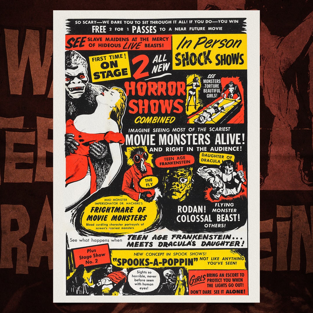 Teenage Frankenstein Horror Double Bill Advert, Art Print - A4 and A3 ...