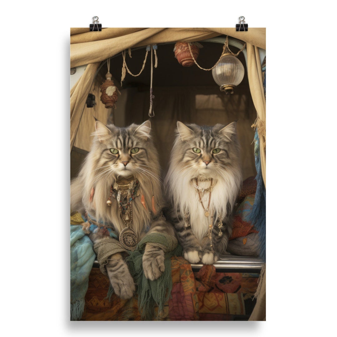 Vintage Tribal Ethnic Gypsy Cats Cat Portrait Poster Print - Etsy