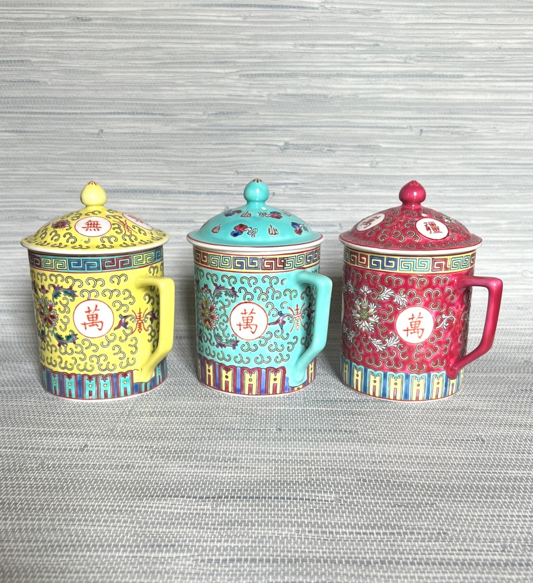 Traditional Chinese Jingdezhen Tea Mugs With Lids Set of 3 - Etsy