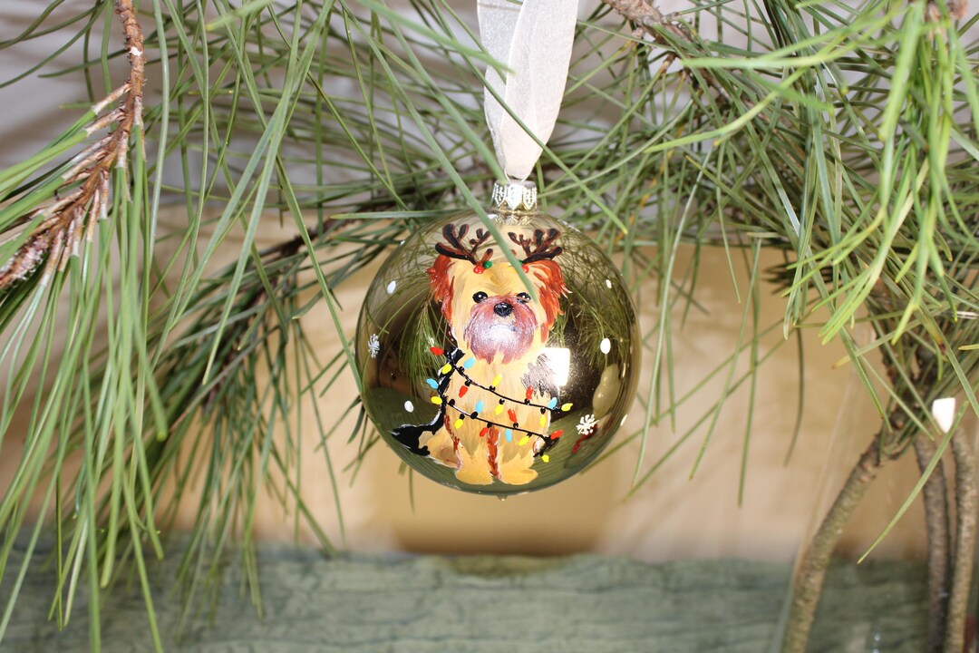 Adorable Yorkie Hand-painted Ornament | Blown Glass Christmas Bauble ...