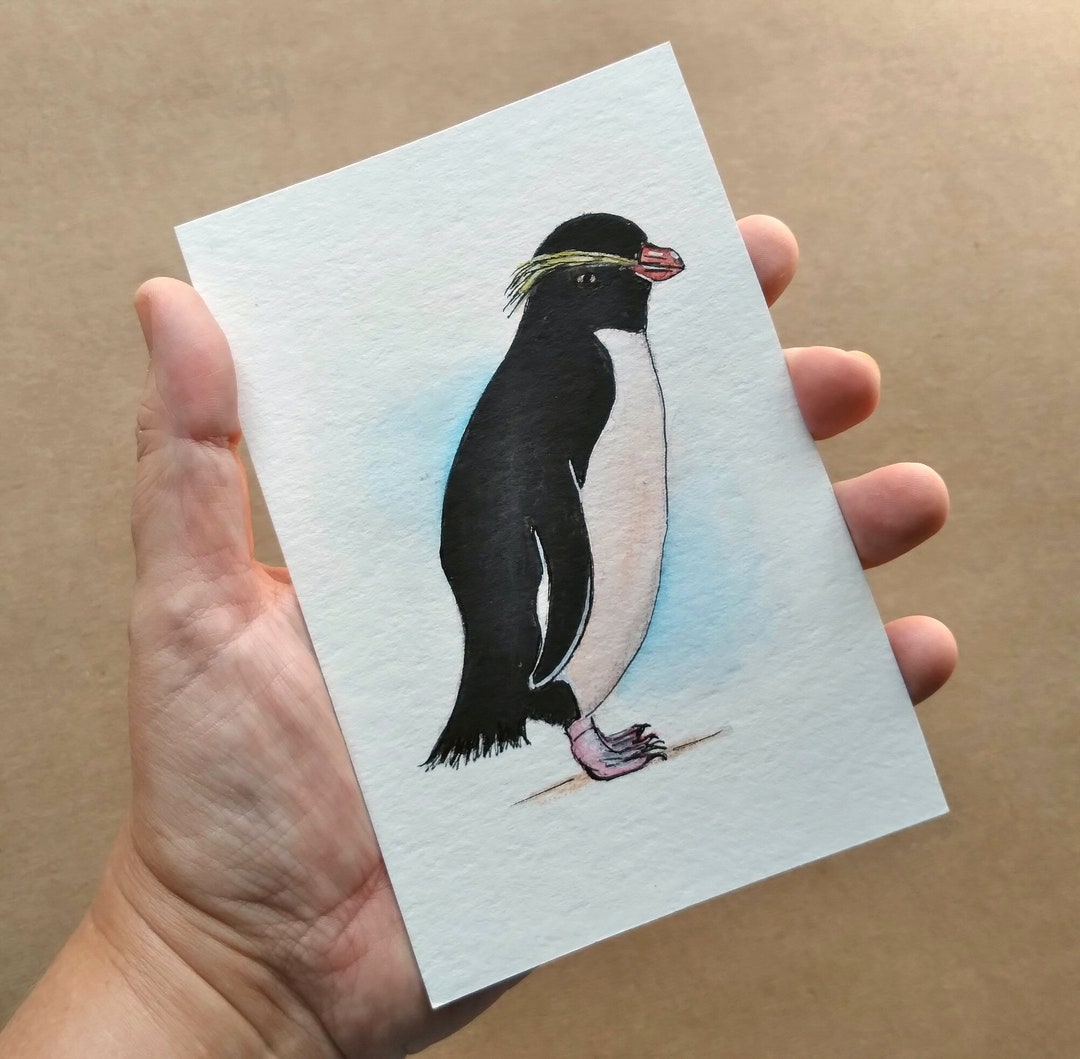 Hand Painted Fiordland Crested Penguin ACEO Original Art Watercolor ...