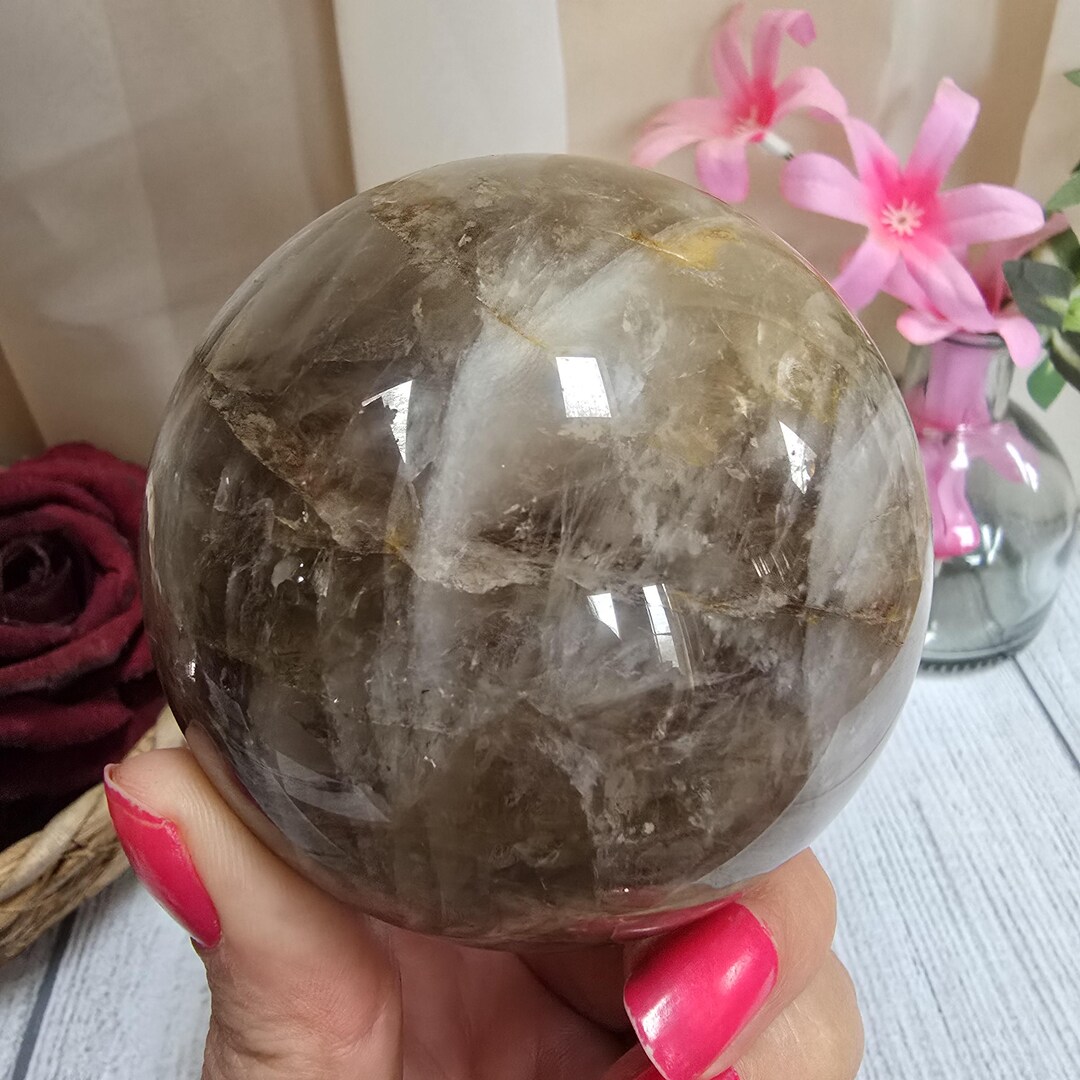 75mm Natural Smokey Quarts Crystal Sphere Lots of Rainbows and Depth ...