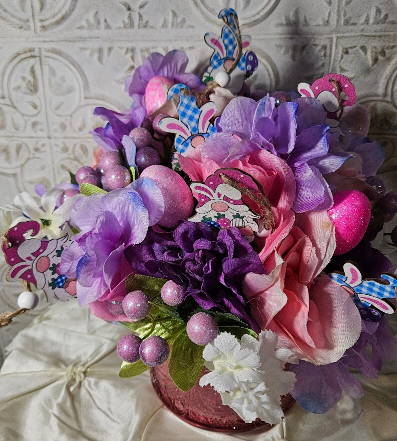 Rose Easter Floral Arrangement in Rose Glass Vase - Etsy