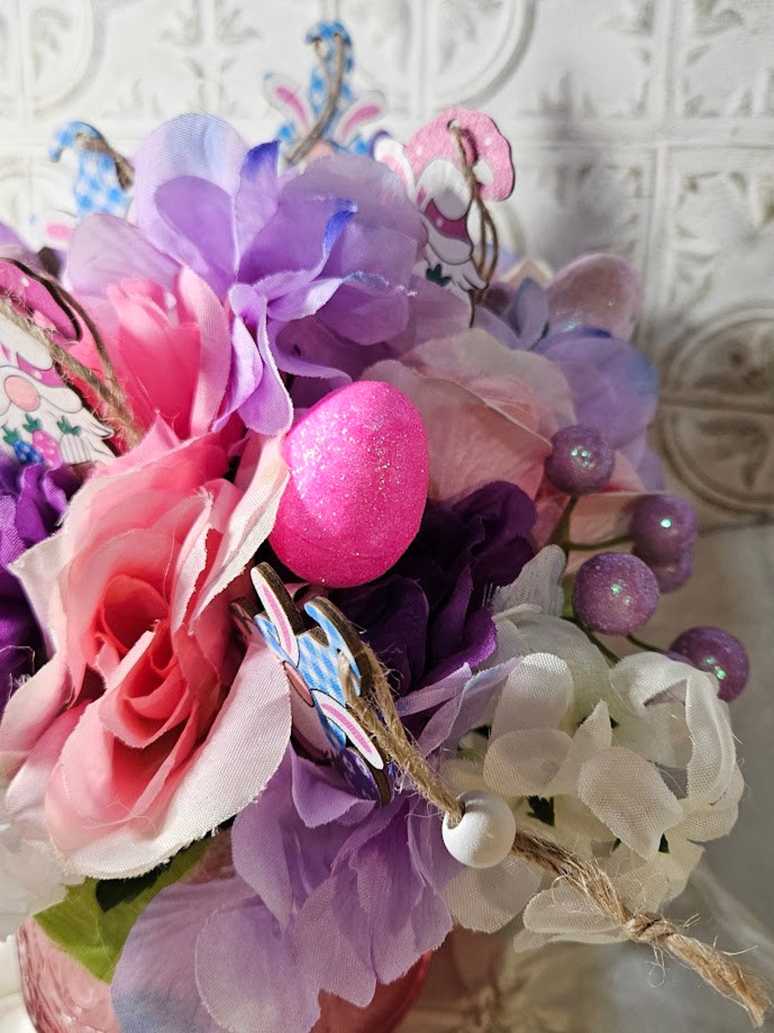 Rose Easter Floral Arrangement in Rose Glass Vase - Etsy