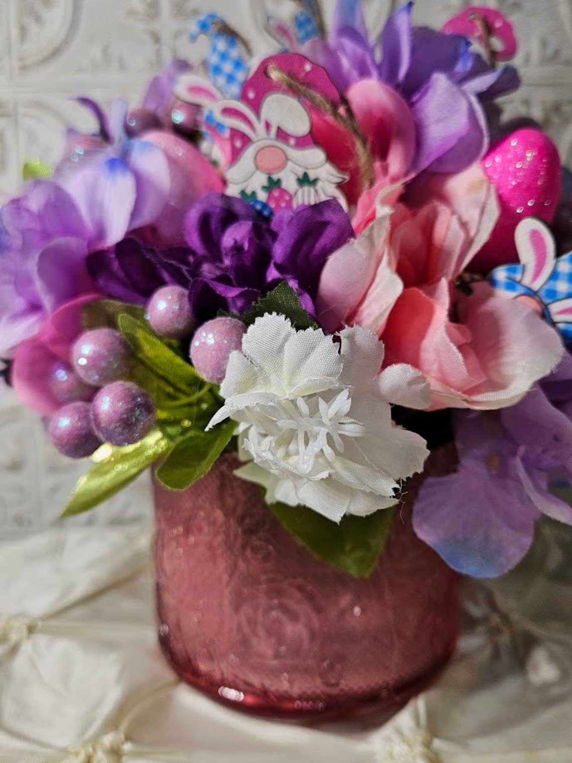 Rose Easter Floral Arrangement in Rose Glass Vase - Etsy