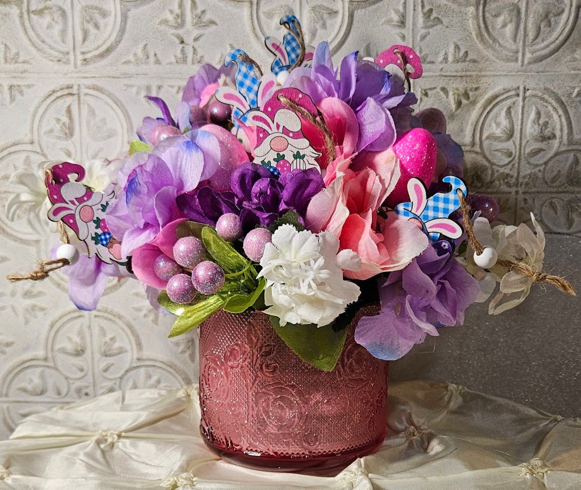 Rose Easter Floral Arrangement in Rose Glass Vase - Etsy