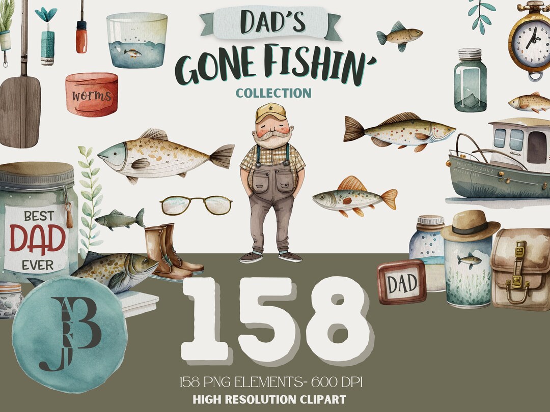 Fishing Clipart Bundle,fathers Day Clipart Graphic, Fishing Clipart ...